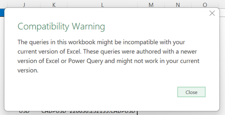 The queries in this workbook might be incompatible with current version ...