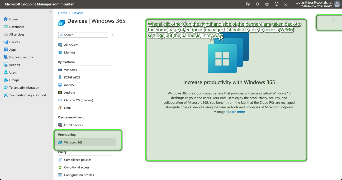 Unable to access Windows 365 settings in Endpoint Manager Admin Center ...