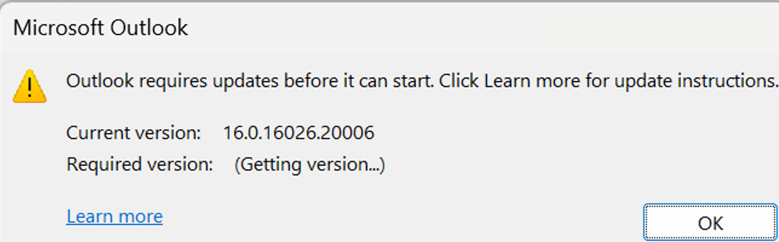 Outlook not loading and asking for update | Microsoft Community Hub