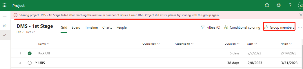 Sharing project failed after reaching the maximum number of retries ...
