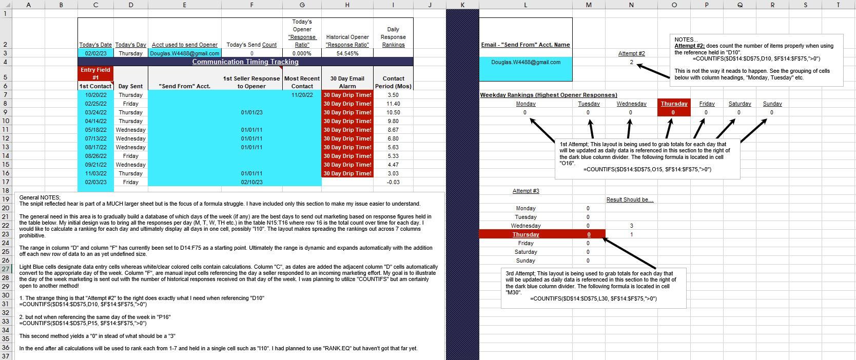 Problems with Excel 365 sheet, COUNTIFS formula...see attached sheet ...