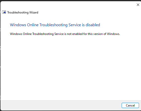 Online Troubleshooting Service is not enabled for this version of ...
