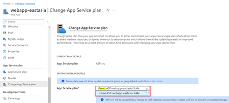 Unable to move app service to an existing app service plan | Microsoft Community Hub