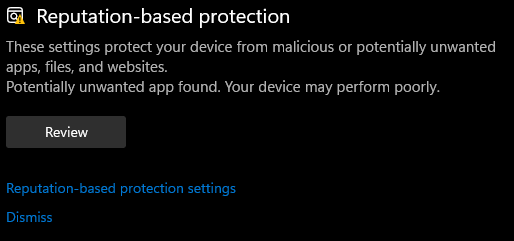 Reputation-based protection unable to dismiss warning. | Microsoft ...