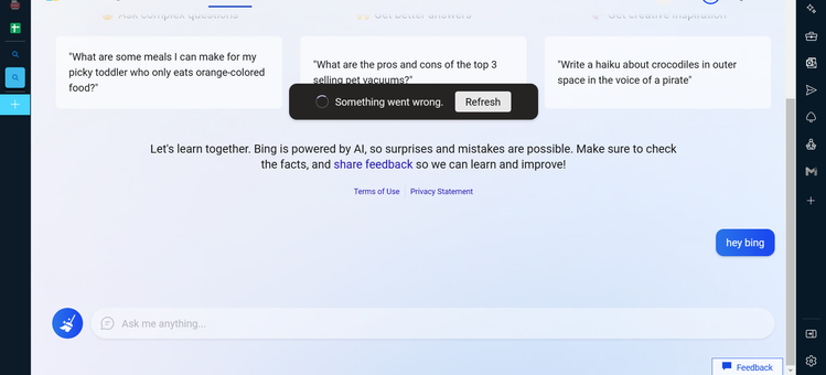 Bing "Something went wrong" Error, for last 5 days | Microsoft ...