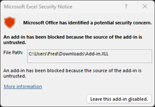 Block untrusted XLL add-ins by default in Excel | Microsoft Community Hub