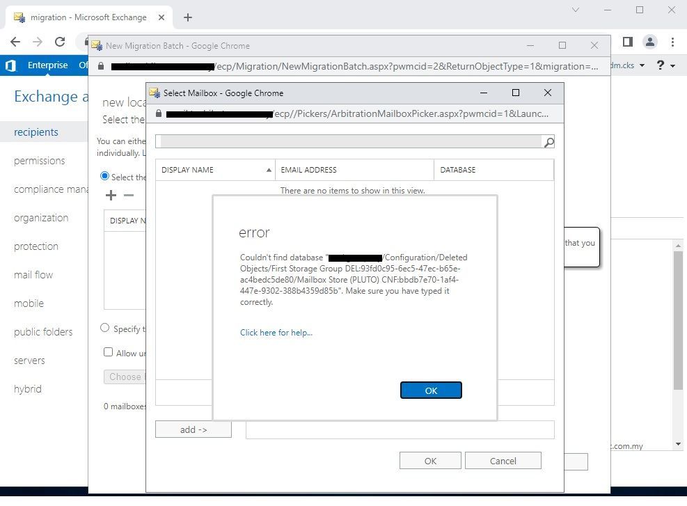 Unable to move mailbox from Exchange 2013 to 2019. Couldn't find ...
