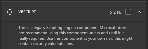 Windows 11 insider Dev build 25309 allows for uninstallation of VBSCRIPT | Microsoft Community Hub