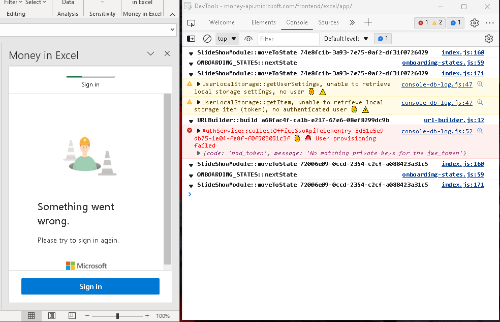 Issue with signing in to Money in Excel. Message saying "Something went wrong" | Microsoft ...