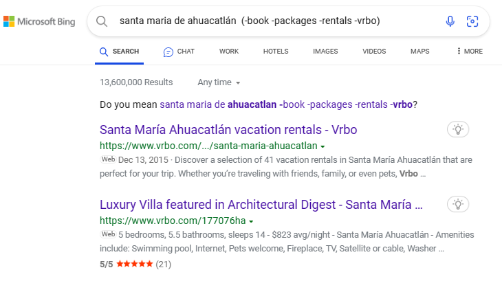 Search operators in Bing and failure to exclude | Microsoft Community Hub