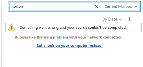 Shared inbox Search Fail with error message "..problem with your ...