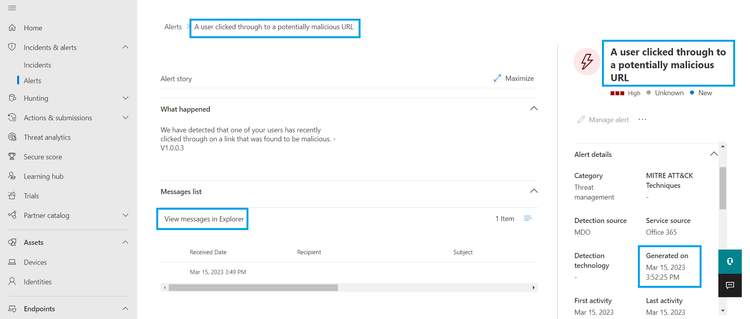 Enhanced threat detection with URL click alerts by Microsoft Defender ...