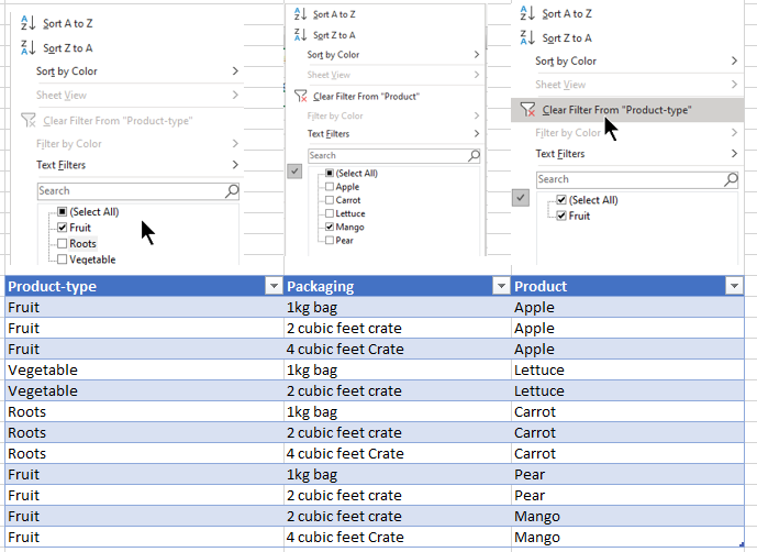 How to get intended result, issue with clear-filter not working correctly/as expected in tables ...