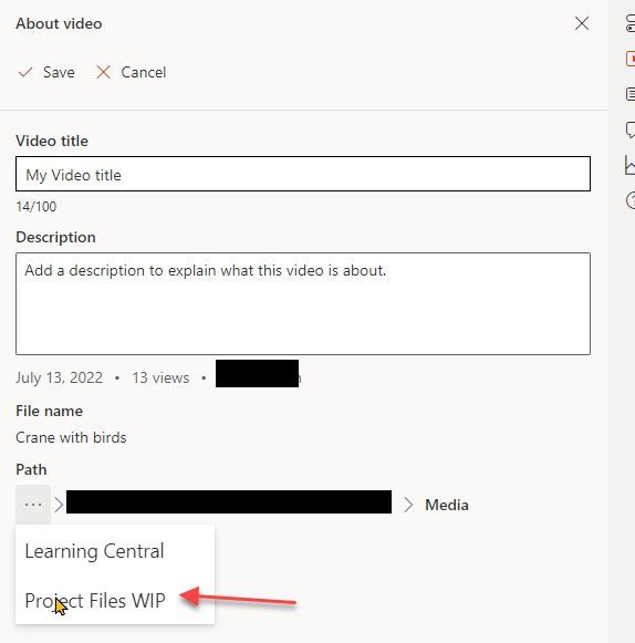 Ellipses Menu under Video - Source Location (library/folder) of video ...