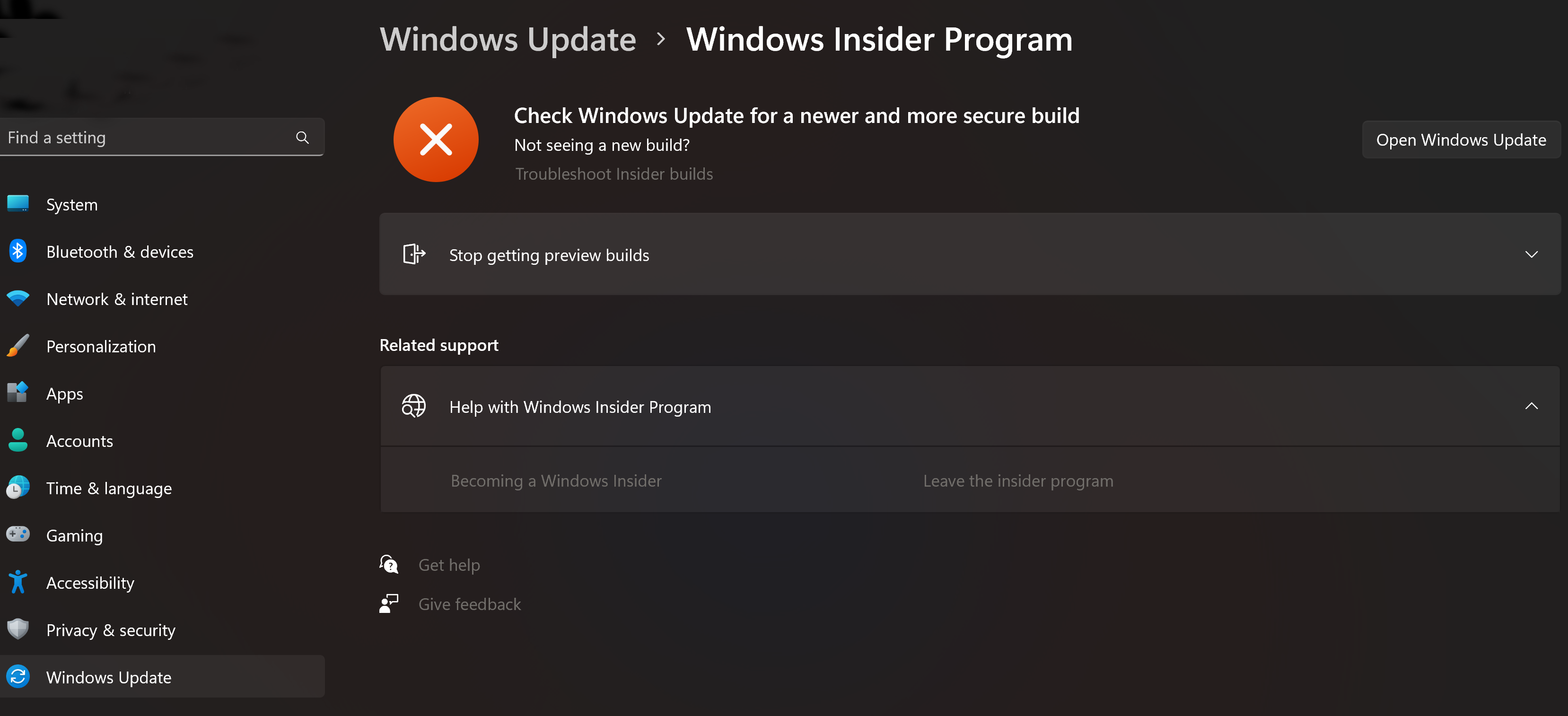 Unable to change Windows Insider Program level | Microsoft Community Hub