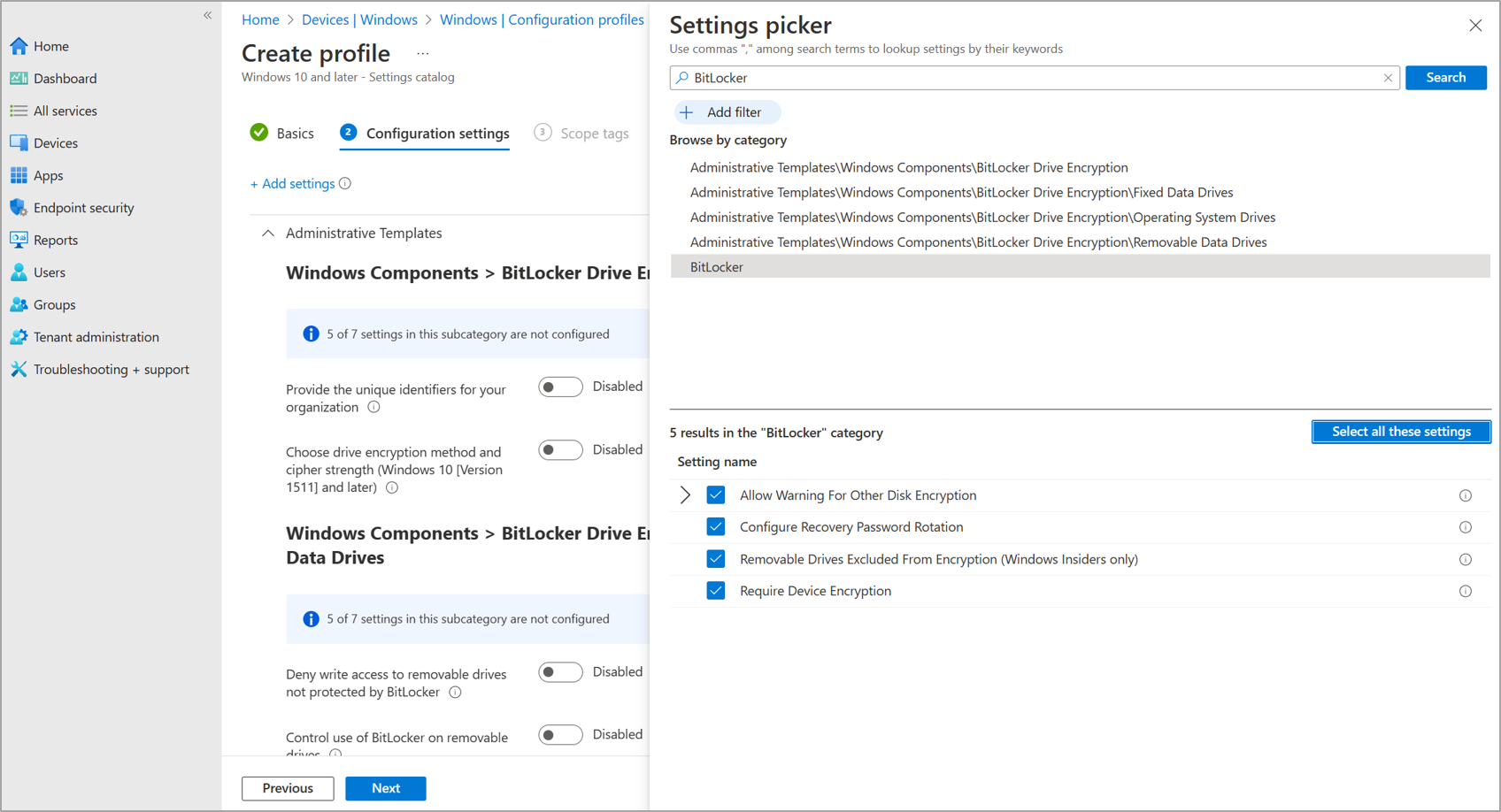 Configuring BitLocker via Microsoft Intune settings catalog | Microsoft Community Hub