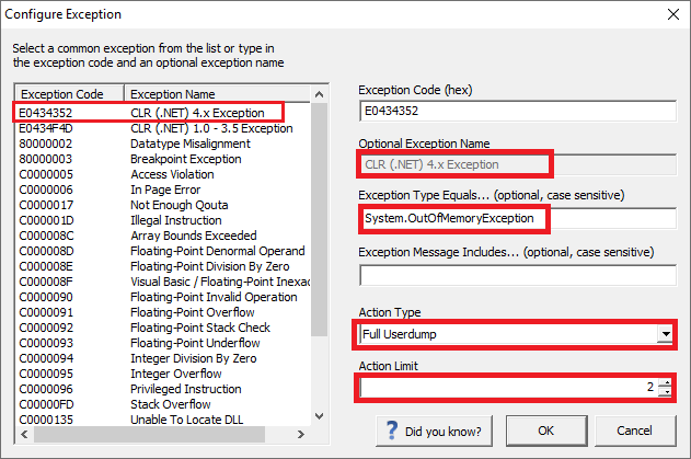 Using DebugDiag to capture memory dumps on First Chance Exception