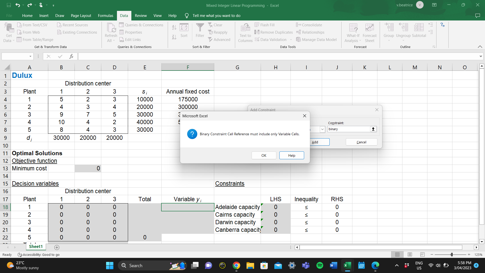 I can't do binary option in solver | Microsoft Community Hub