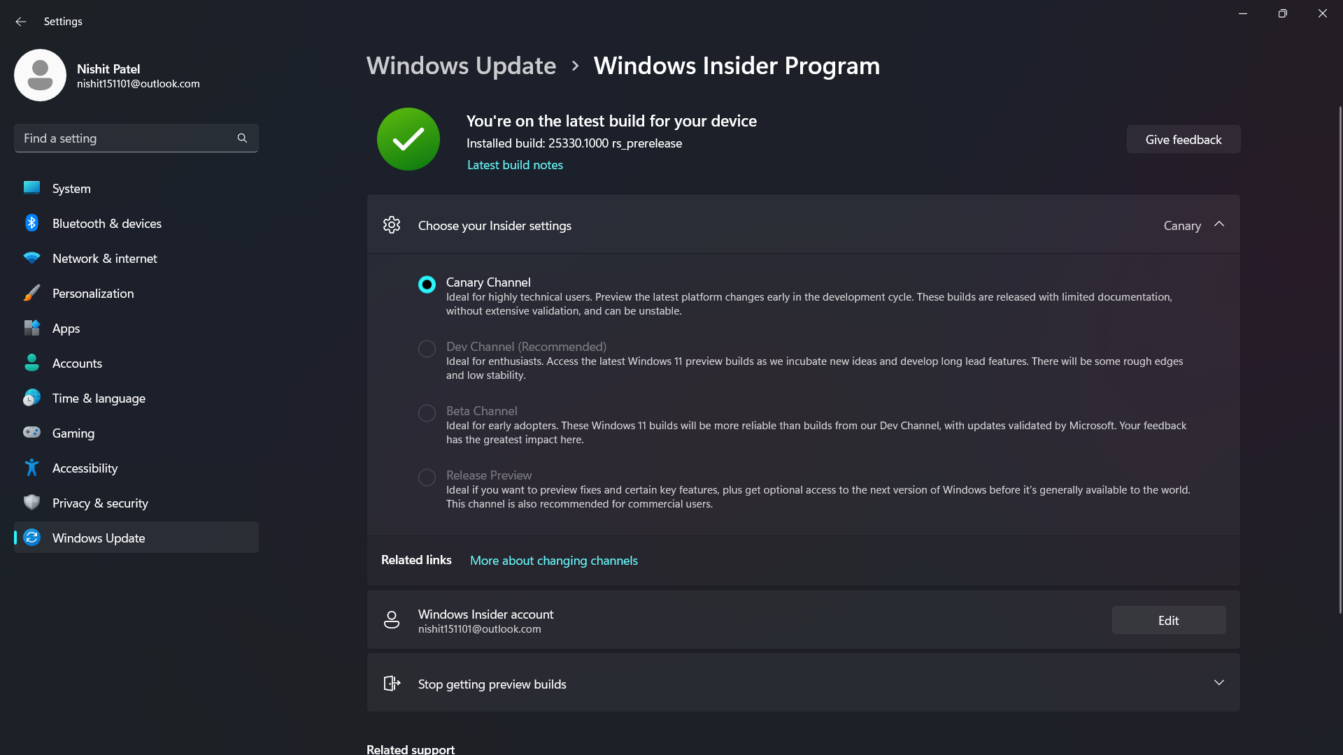how to change windows insider program Canary to dev channel | Microsoft ...