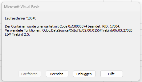 Runtime Error 1004 0xC0000374 when refreshing ODBC connections ...
