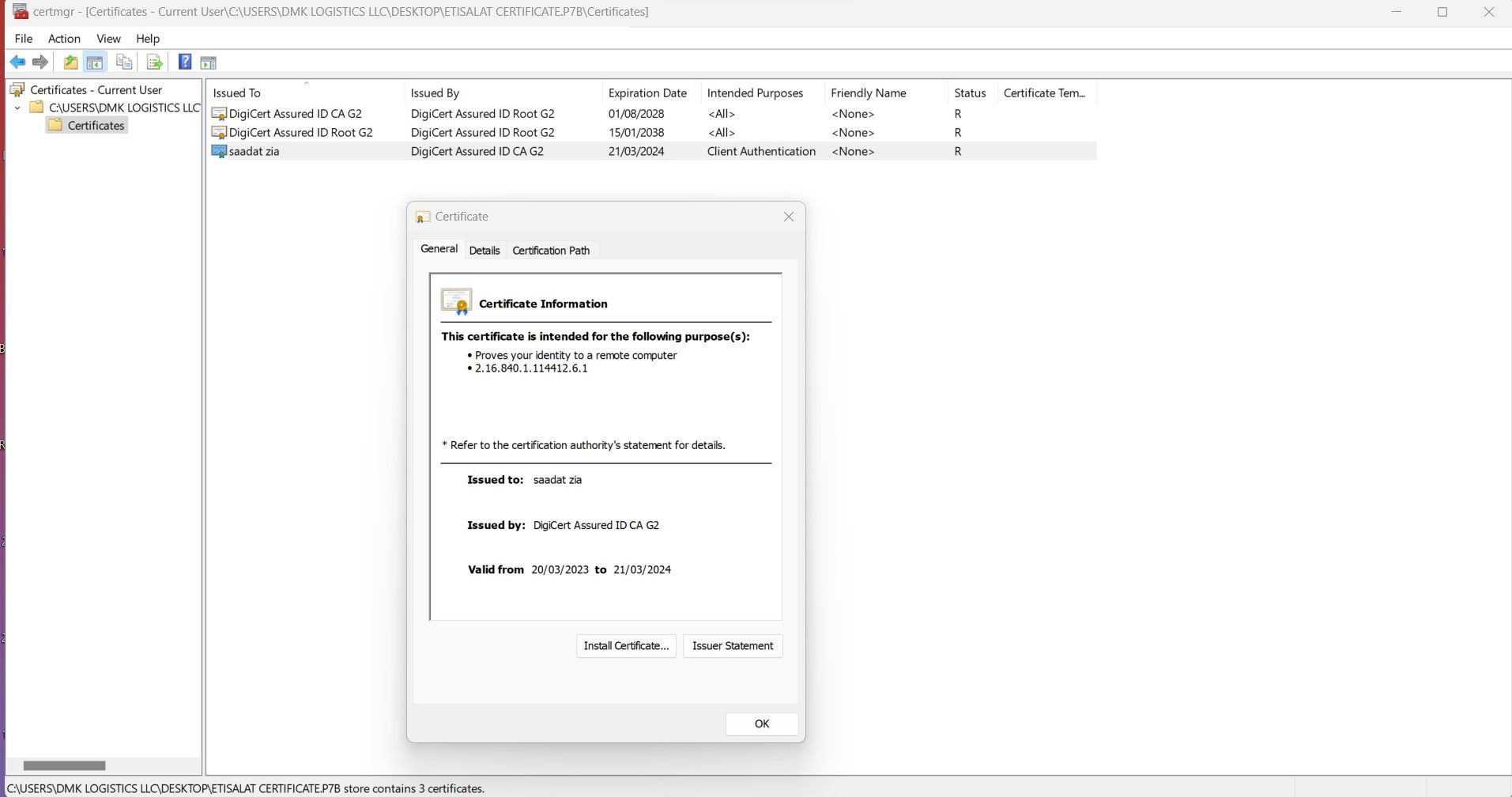 PKCS Certificate is imported successfully but it is not working | Microsoft Community Hub