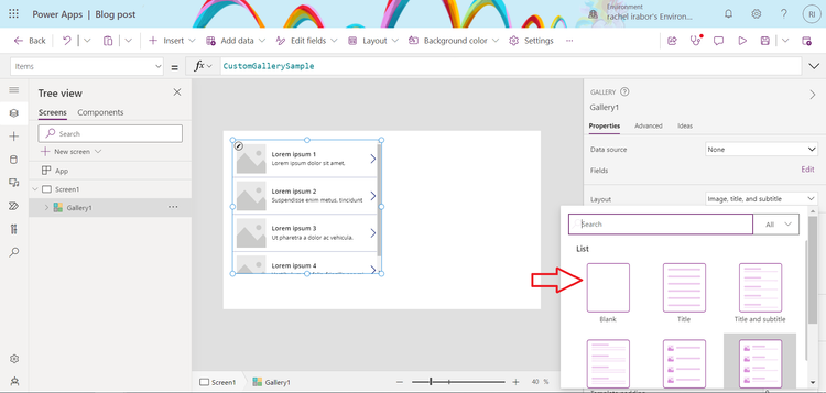 Create a responsive menu navigation bar in Canvas Power Apps using Gallery control