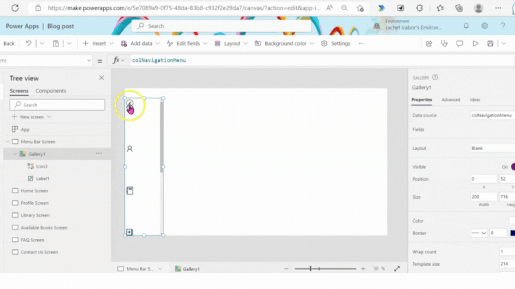 Create a responsive menu navigation bar in Canvas Power Apps using Gallery control