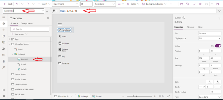 Create a responsive menu navigation bar in Canvas Power Apps using Gallery control