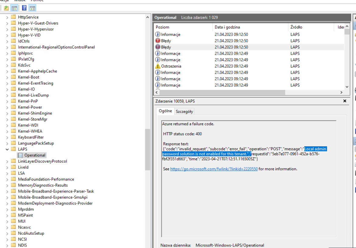 LAPS on Intune - "Local admin password solution is not enabled for this ...