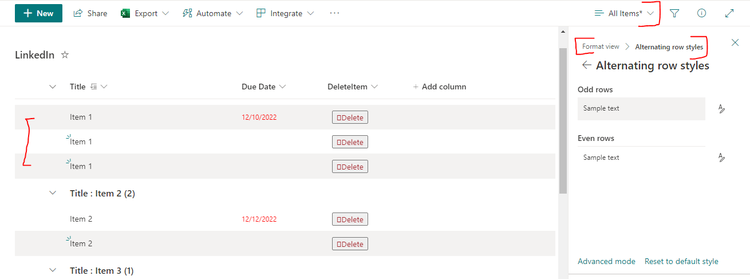 Using alternating row formatting in grouped list | Microsoft Community Hub