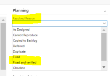 Resolved Reason field in AzureDevOps - Difference between 'Fixed' and ...