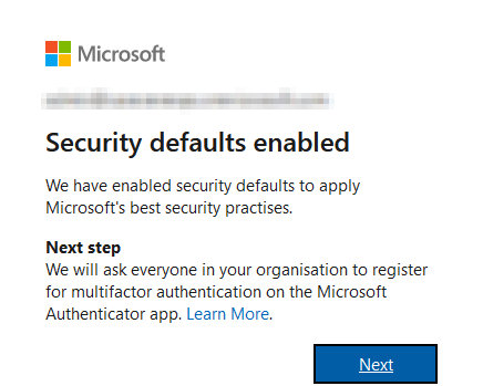 Multi-factor Authentication (MFA) via Security Defaults enforced on ...