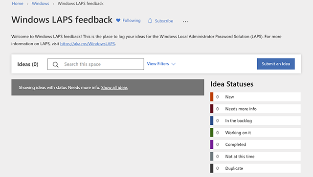 How to provide feedback on Windows LAPS | Microsoft Community Hub