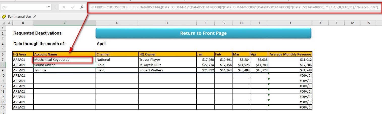 Need to alter a formula to dynamically look for data in a column based on month selected ...