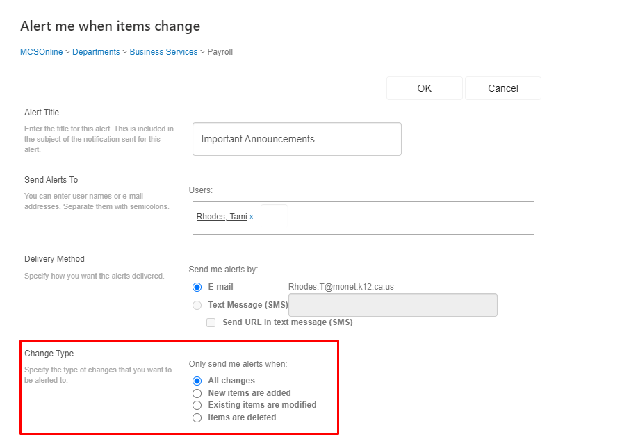 Alert me when items change on list - SharePoint Online | Microsoft Community Hub