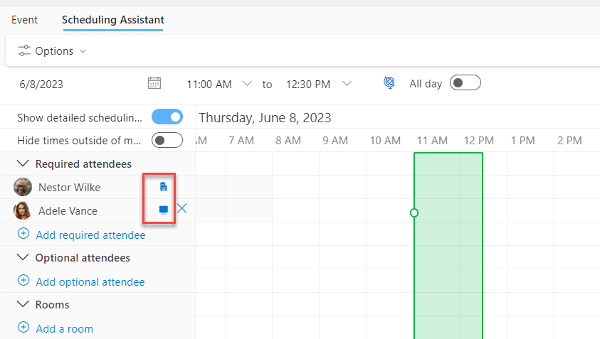FIXED: Work Hours and Location: Icon does not show in Scheduling Assistant | Microsoft Community Hub