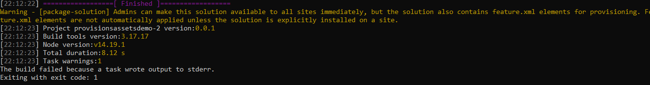Getting "The build failed because a task wrote output to stderr." | Microsoft Community Hub