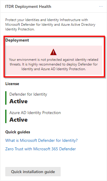 New card about "ITDR Deployment Health" showing in Microsoft 365 ...