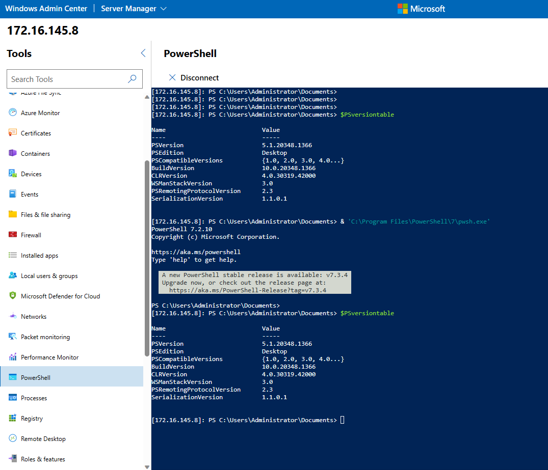 how change defualt powershell version running from WAC? | Microsoft Community Hub