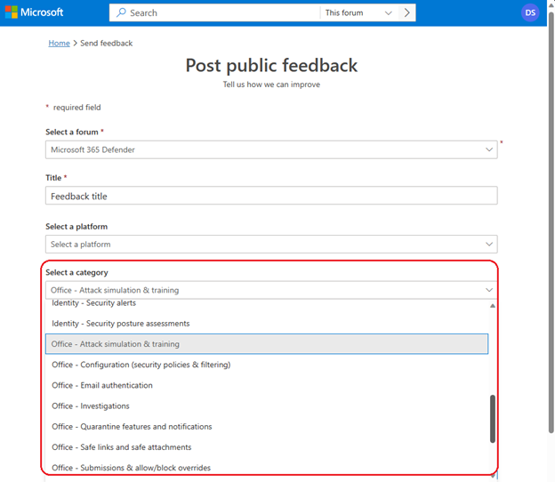 Share your feedback on Microsoft 365 Defender via the new feedback portal
