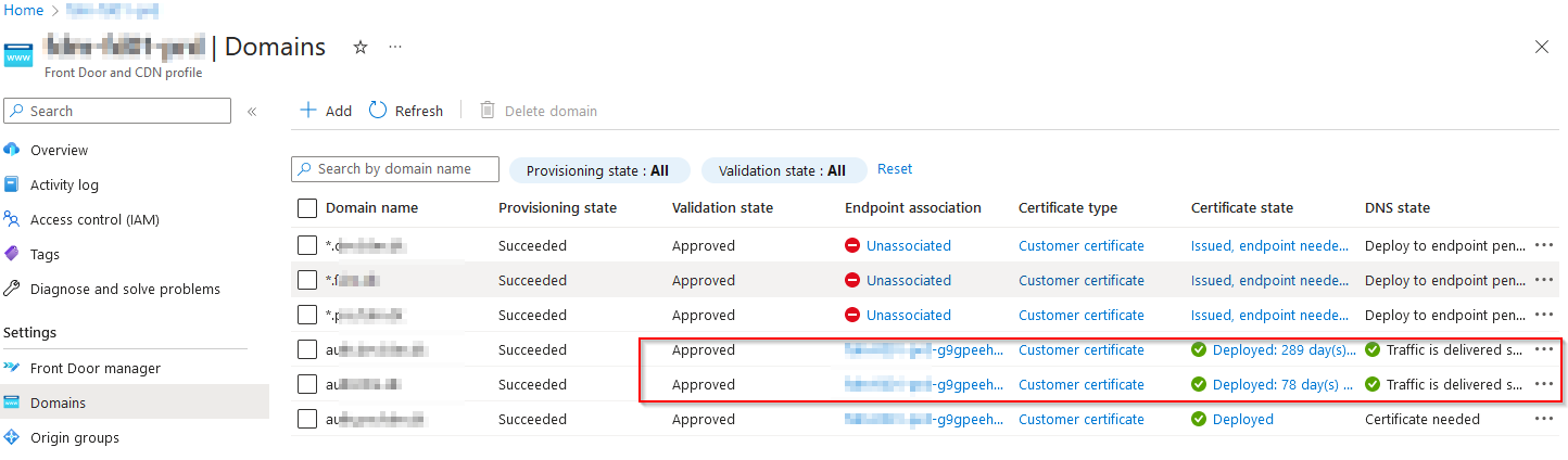 Azure Front Door with custom domain validated but Provision status is "updating" | Microsoft ...