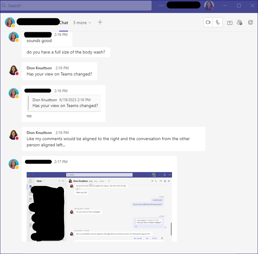 Why is my conversation view left aligned for me and the person I'm ...