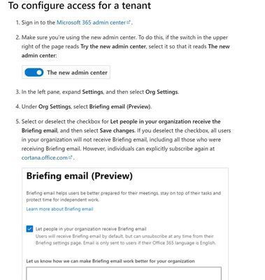 Unable to locate Briefing Email settings in admin center. | Microsoft ...
