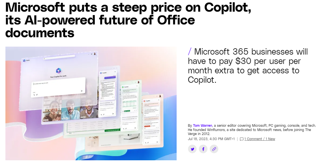 Pricing for Microsoft Copilot - $30 per user p/m | Microsoft Community Hub
