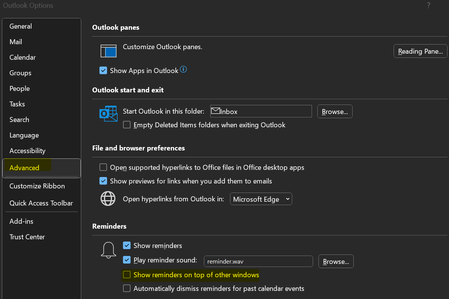 How to make Outlook reminder window pops up on top of other windows ...