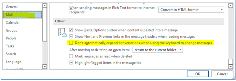 How to stop conversation threads from automatically expanding in the inbox | Microsoft Community Hub