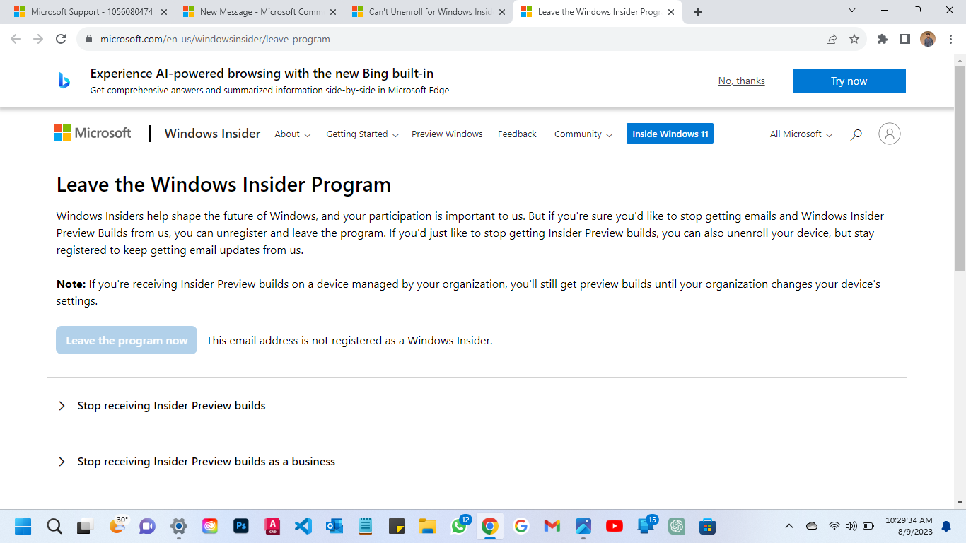 how do I leave insider program? | Microsoft Community Hub