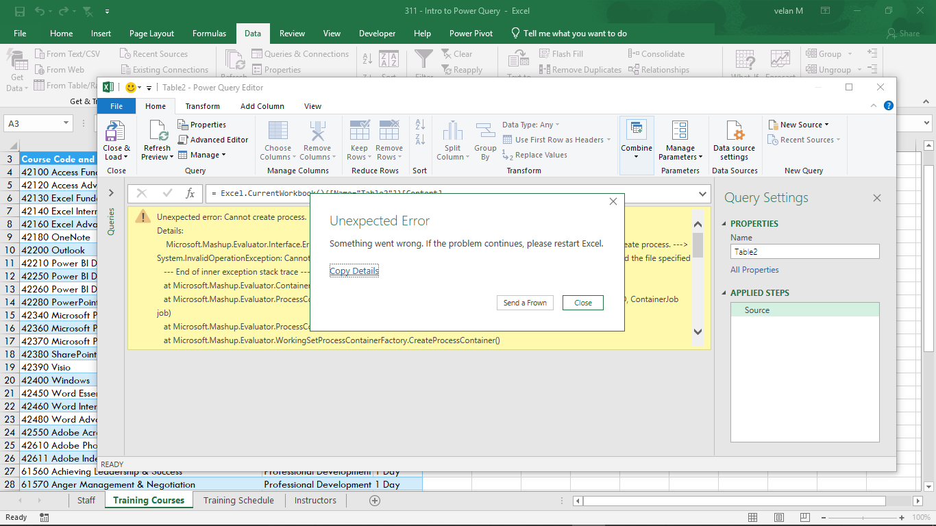 Please help me I am facing this issue while try to open power query | Microsoft Community Hub