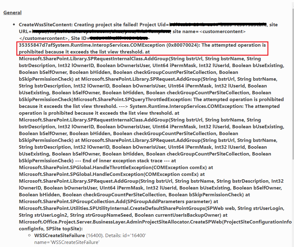 Project Online - Creating project site failed | Microsoft Community Hub