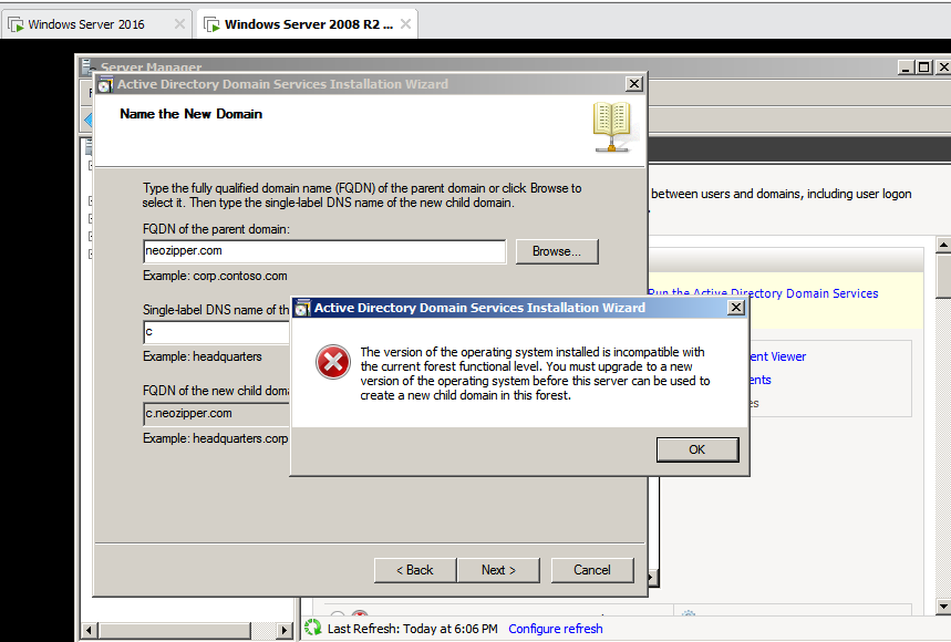 Error: The version of the operating system installed is incompatible with the current forest ...